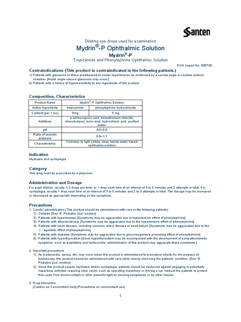 Mydrin - P Ophthalmic Solution | PDF | Drugs | Medicine