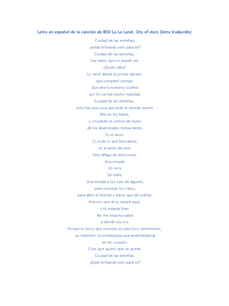 Letra en Español de La Canción de BSO La La Land | PDF