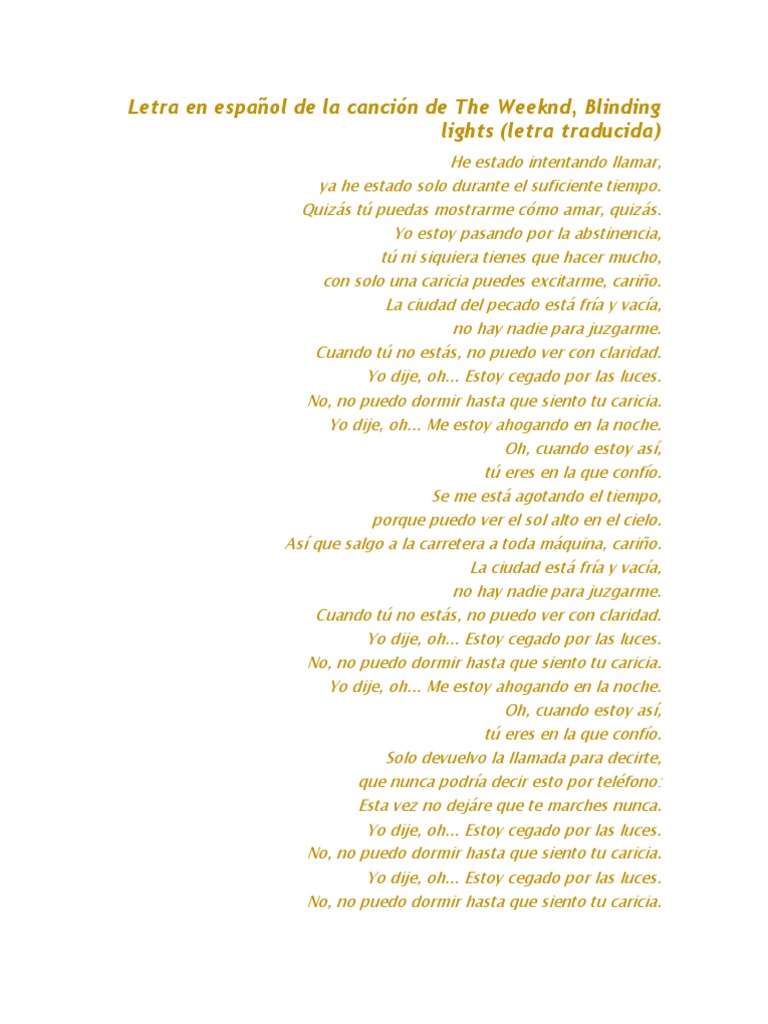 Letra en Español de La Canción de The Weeknd | PDF
