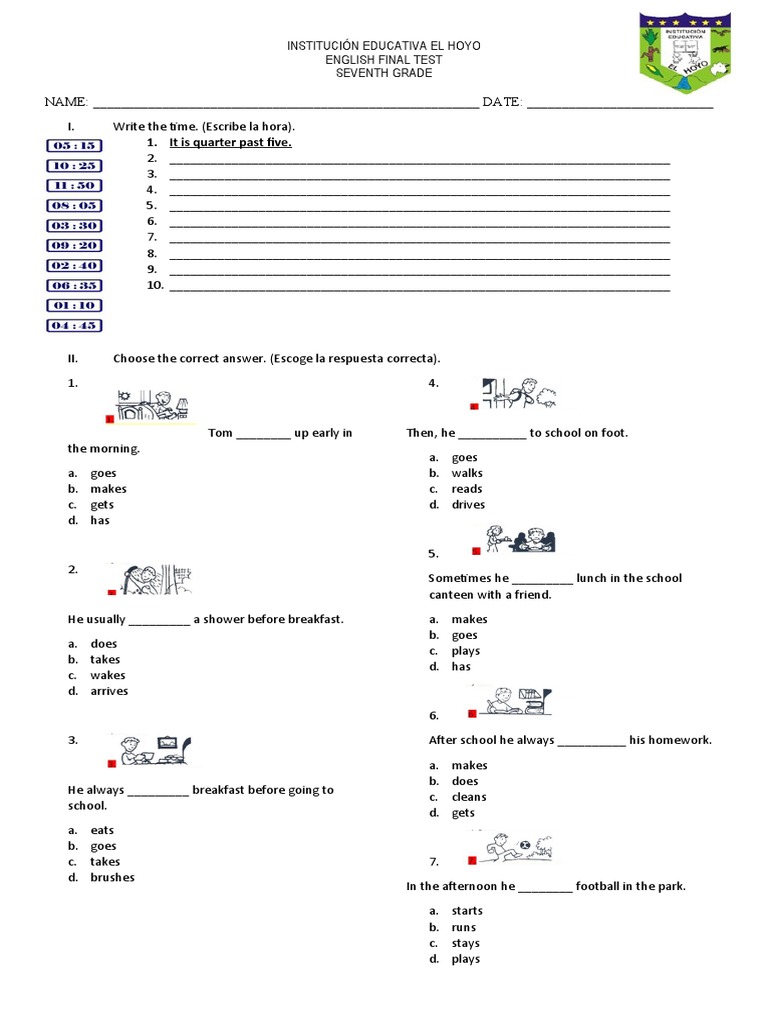 Seventh Grade English Final Test | PDF
