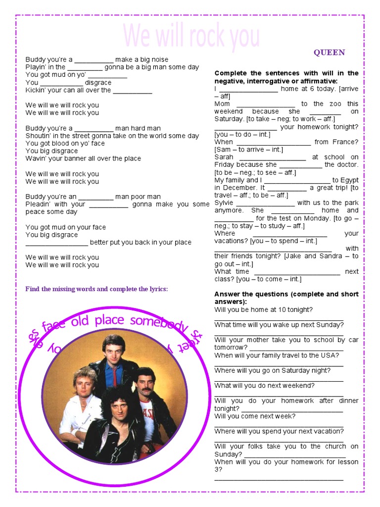 Queen: Complete The Sentences With Will in The Negative, Interrogative ...