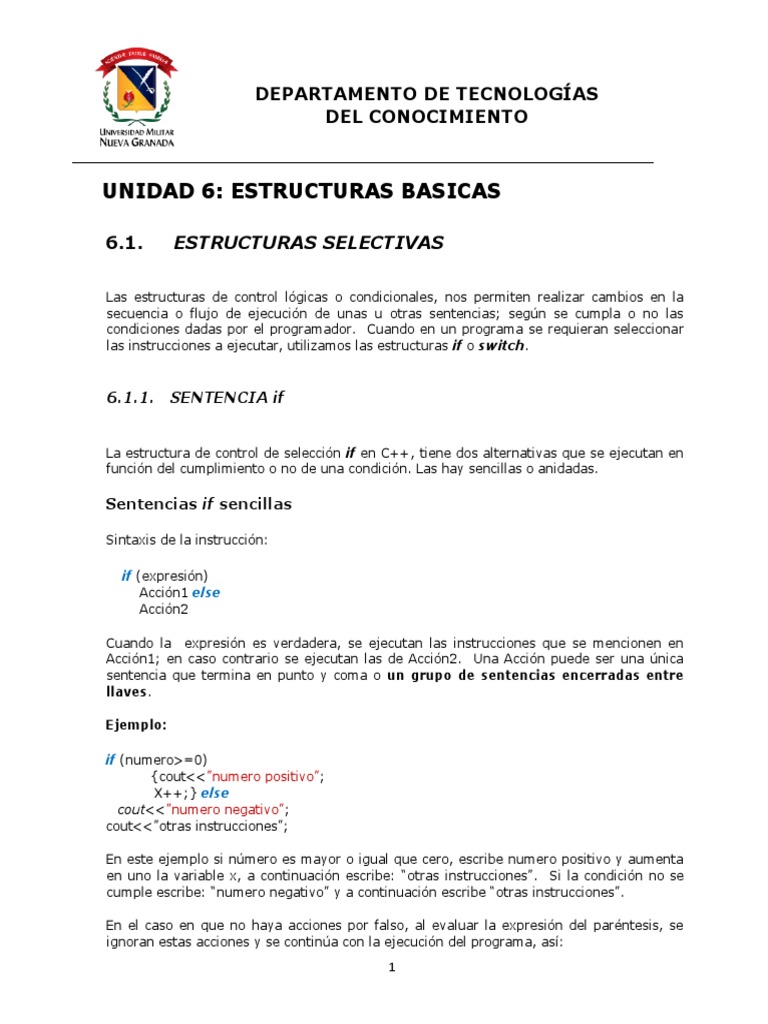 Unidad 06 Estructuras Basicas C++ | PDF | Programación de computadoras ...