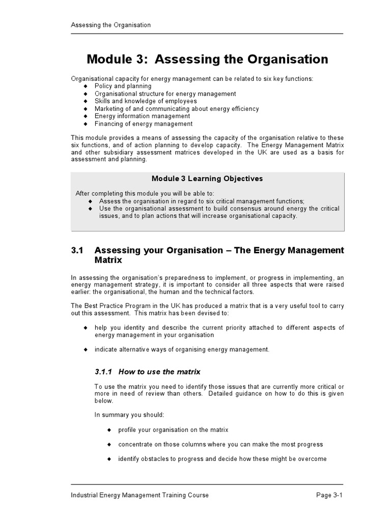 3.1 Assessing Your Organisation - The Energy Management Matrix | PDF ...