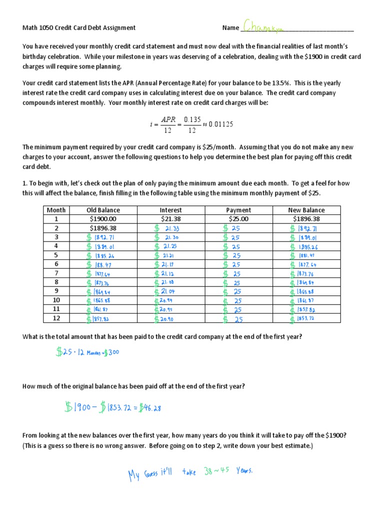 Math 1050 - Credit Card Assignment | PDF | Credit | Finance & Money Management
