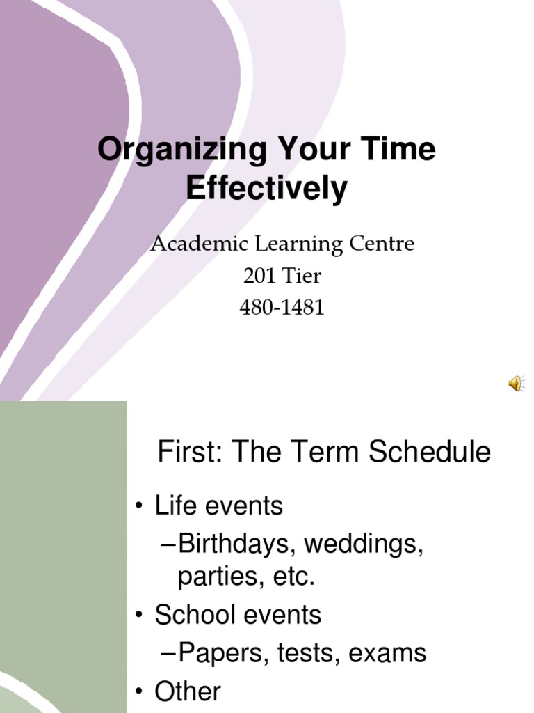 Organizing Your Time Effectively: Academic Learning Centre 201 Tier 480 ...