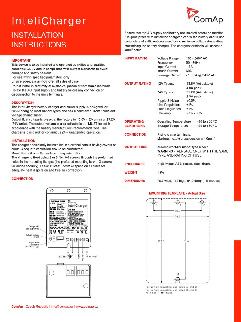 InteliCharger Installation Instructions | PDF | Battery Charger ...