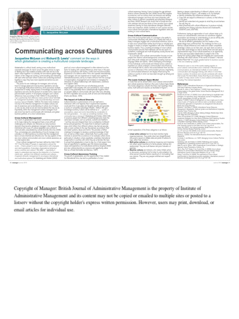 Sesion 10 Communicating Across Cultures - McLean 2010 | PDF | Cross ...