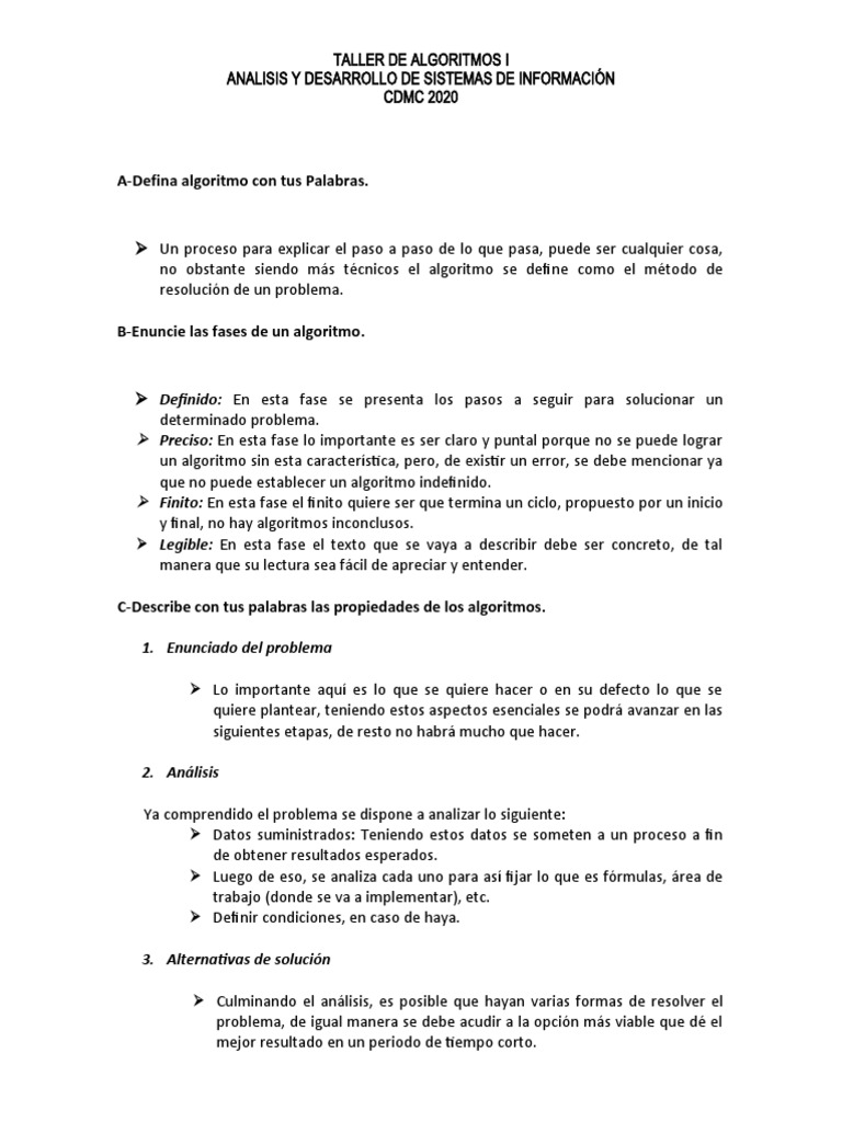 Taller 1 Algoritmos | PDF | Algoritmos | Matemáticas Aplicadas
