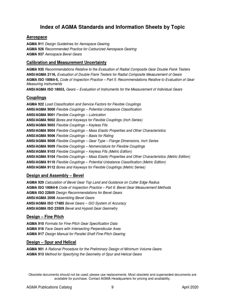 Index of AGMA Standards and Information Sheets by Topic: Aerospace ...