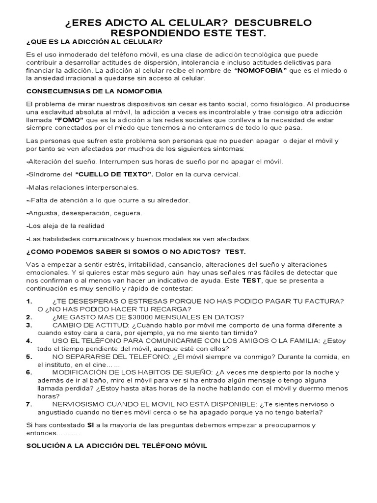 Eres Adicto A Los Celulares | PDF | Teléfonos móviles | Telefonía móvil