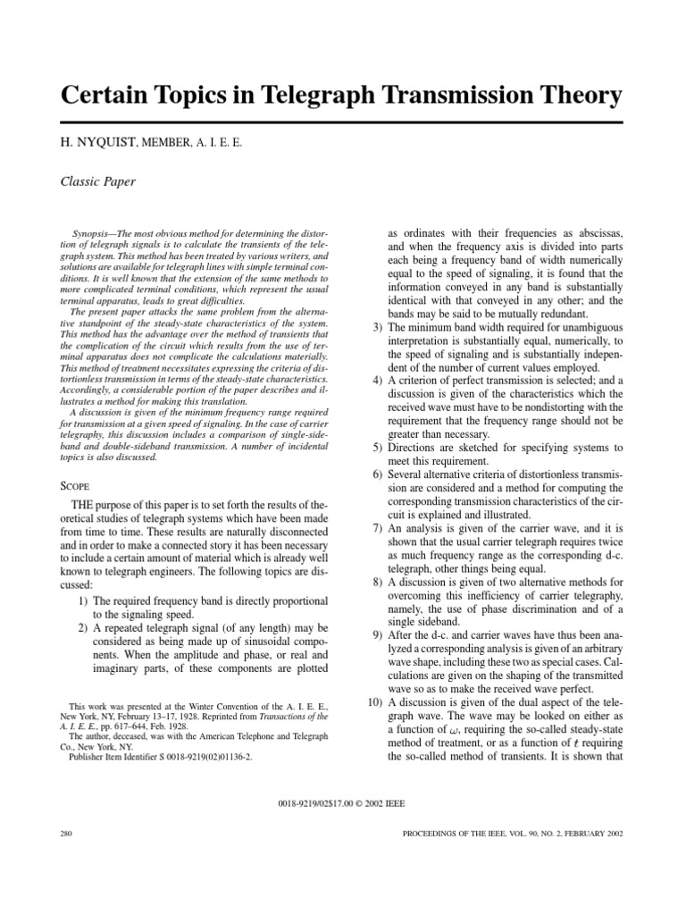 Certain Topics in Telegraph Transmission Theory - Nyquist | PDF