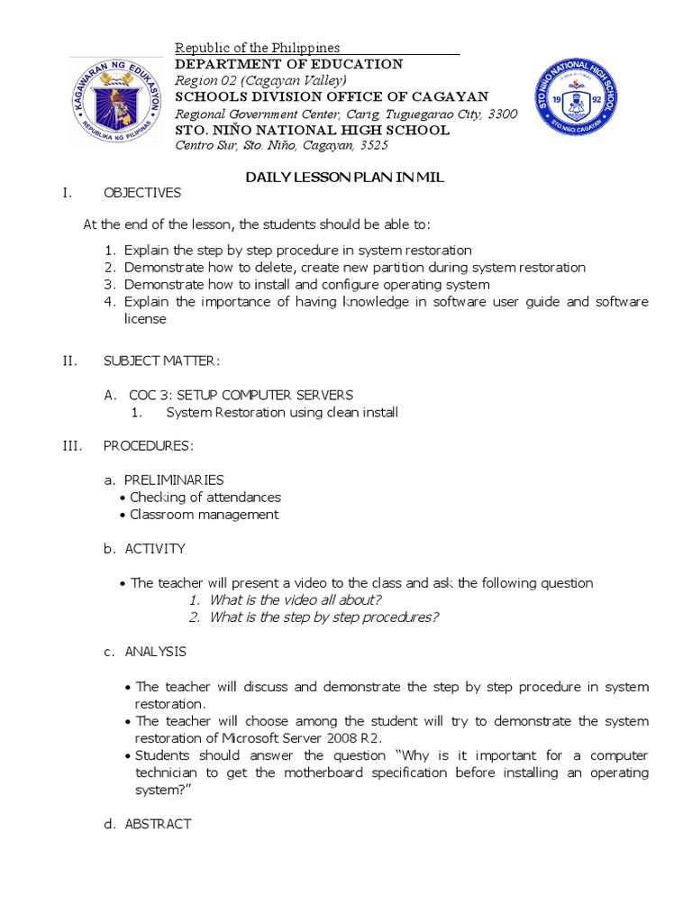 Demonstrating System Restoration Procedures Through Hands-On Activities ...