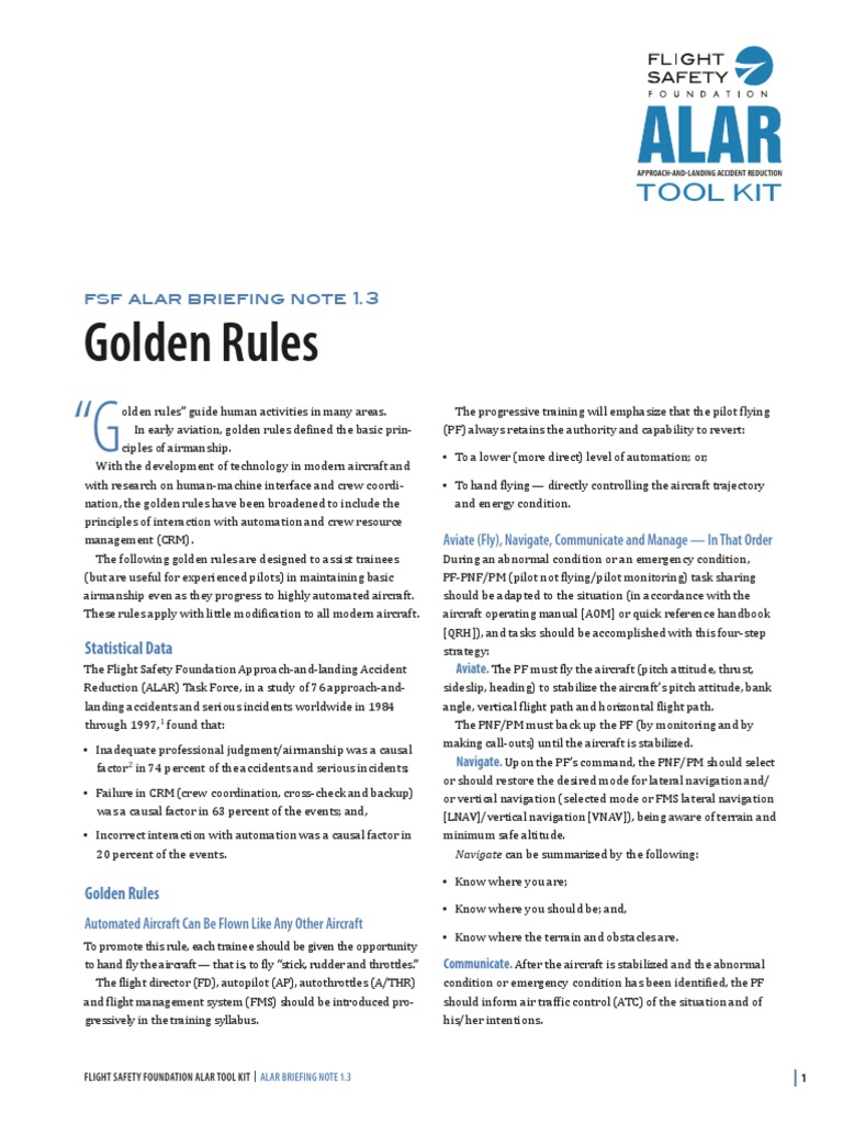 Golden Rules: Tool Kit | PDF | Aviation Safety | Automation