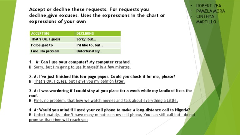 Accept or Decline These Requests. For Requests You Decline, Give ...