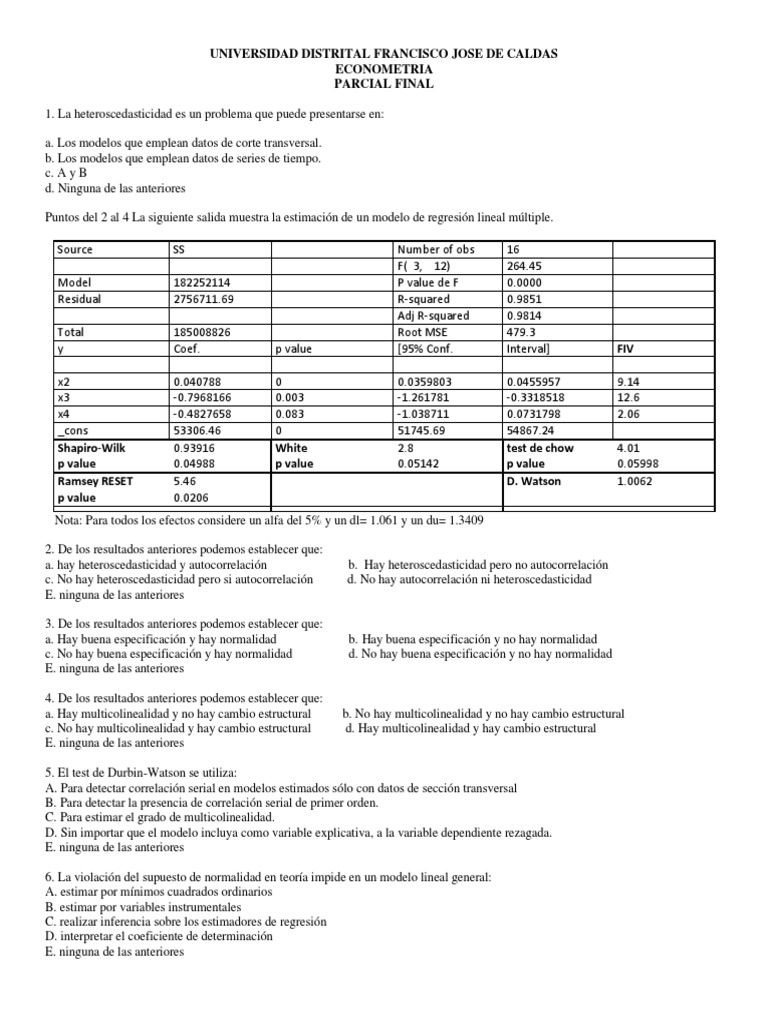 FINAL | PDF | Multicolinealidad | Mínimos cuadrados ordinarios