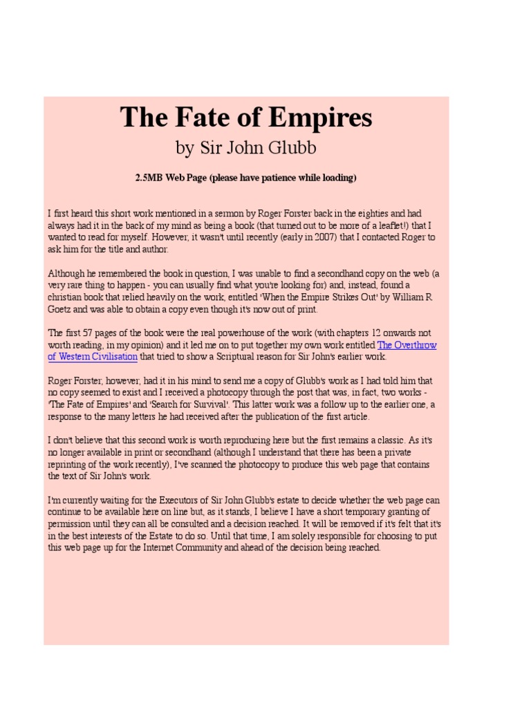 The Fate of Empires by Sir John Glubb PDF | PDF