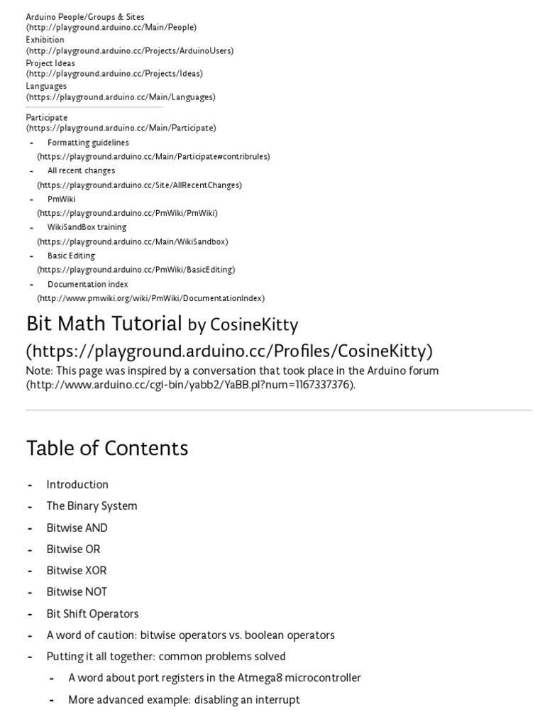 Arduino Playground - BitMath | PDF | Integer (Computer Science) | Bit