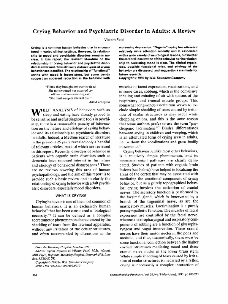 Crying PDF | PDF | Mood Disorders | Major Depressive Disorder