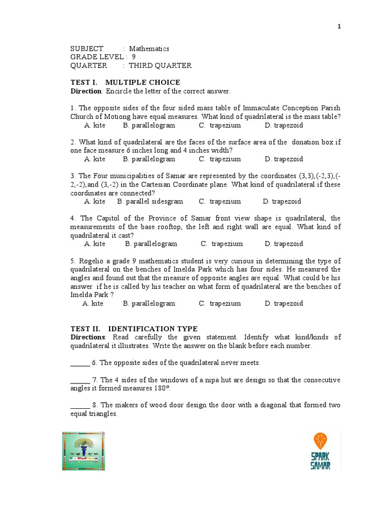 Grade 9 3rd Quarter | PDF | Rectangle | Euclidean Geometry