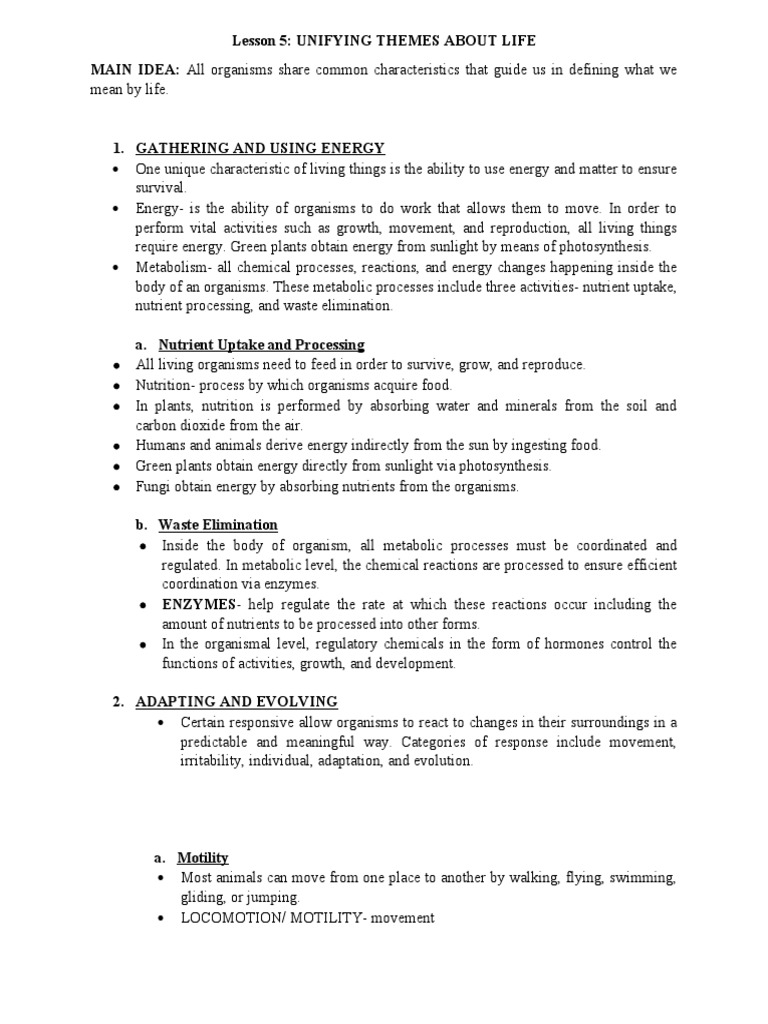Lesson 5 THEMES OF BIOLOGY | PDF | Life | Organisms