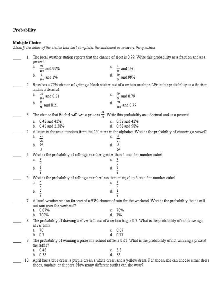 Probability: Multiple Choice | PDF | Fraction (Mathematics) | Numbers