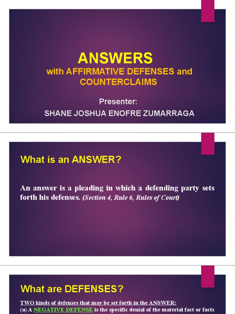 Answers: With Affirmative Defenses and Counterclaims | PDF ...