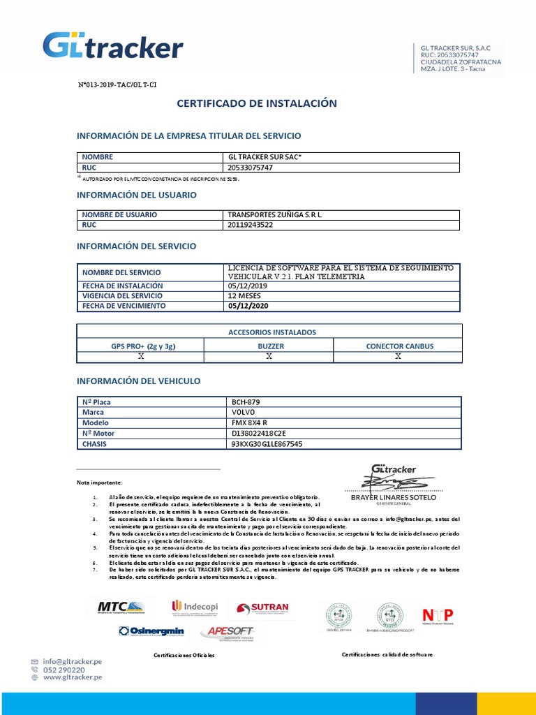 Certificado de GPS BCH-879 PDF | PDF | Informática | Informática y ...