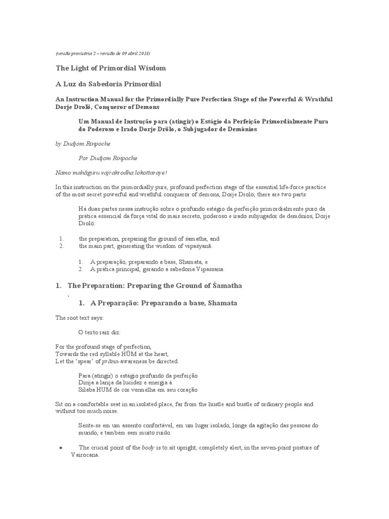 Dudjom Rinpoche The Light of Primordial Wisdom | PDF | Mente | Pensamento