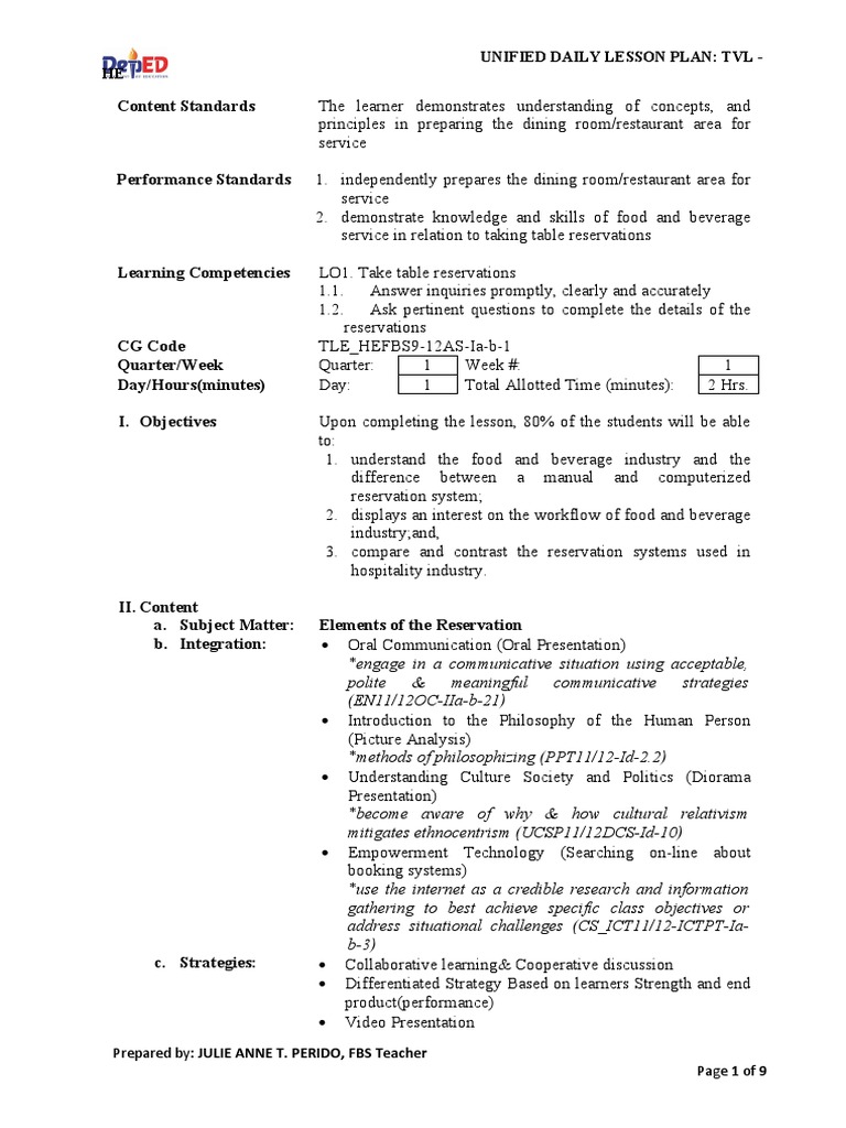 Elements of Reservation - LP | PDF | Lesson Plan | Learning