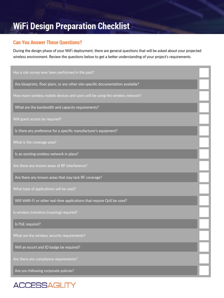 Wifi Design Preparation Checklist: Can You Answer These Questions? | PDF