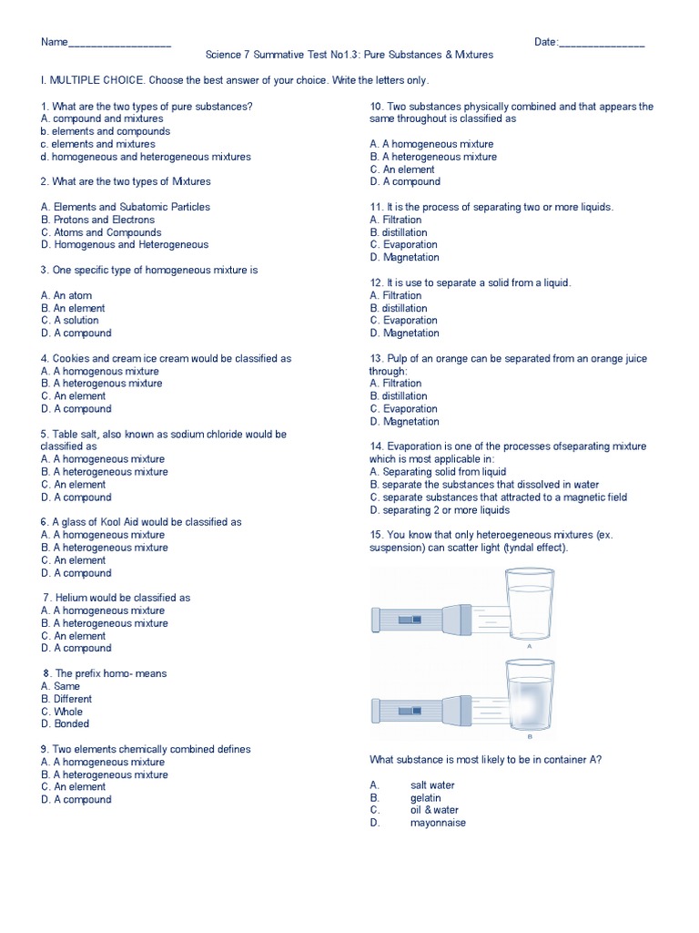 Summative Test 2 | PDF | Mixture | Chemical Substances