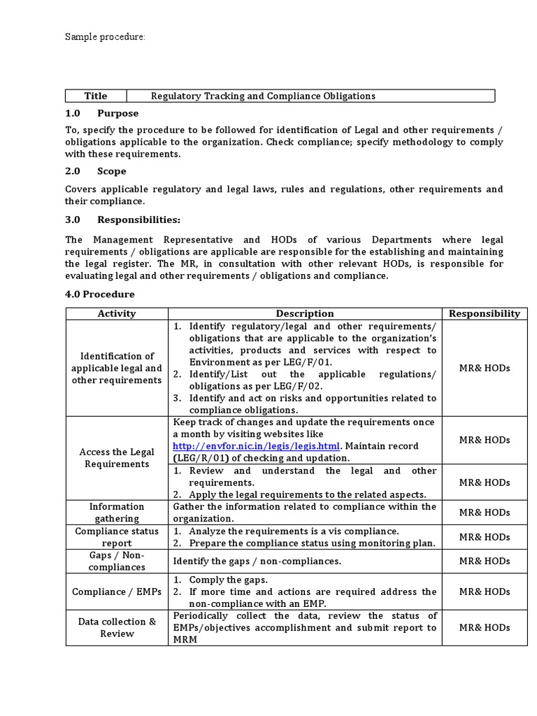 Sample Procedure | PDF | Regulatory Compliance | Government