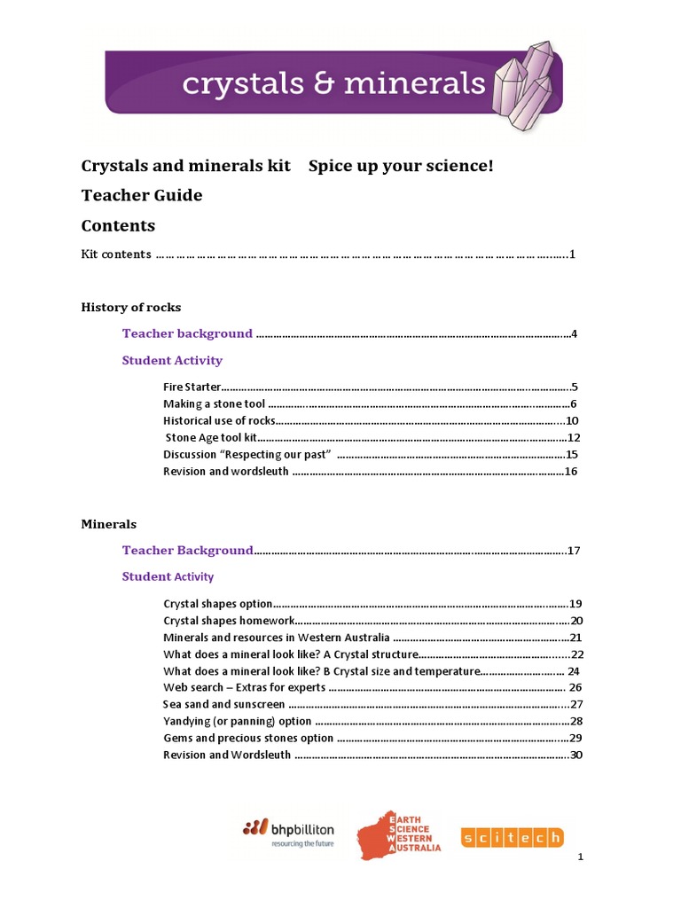Crystals and Minerals Kit Spice Up Your Science! Teacher Guide | PDF ...