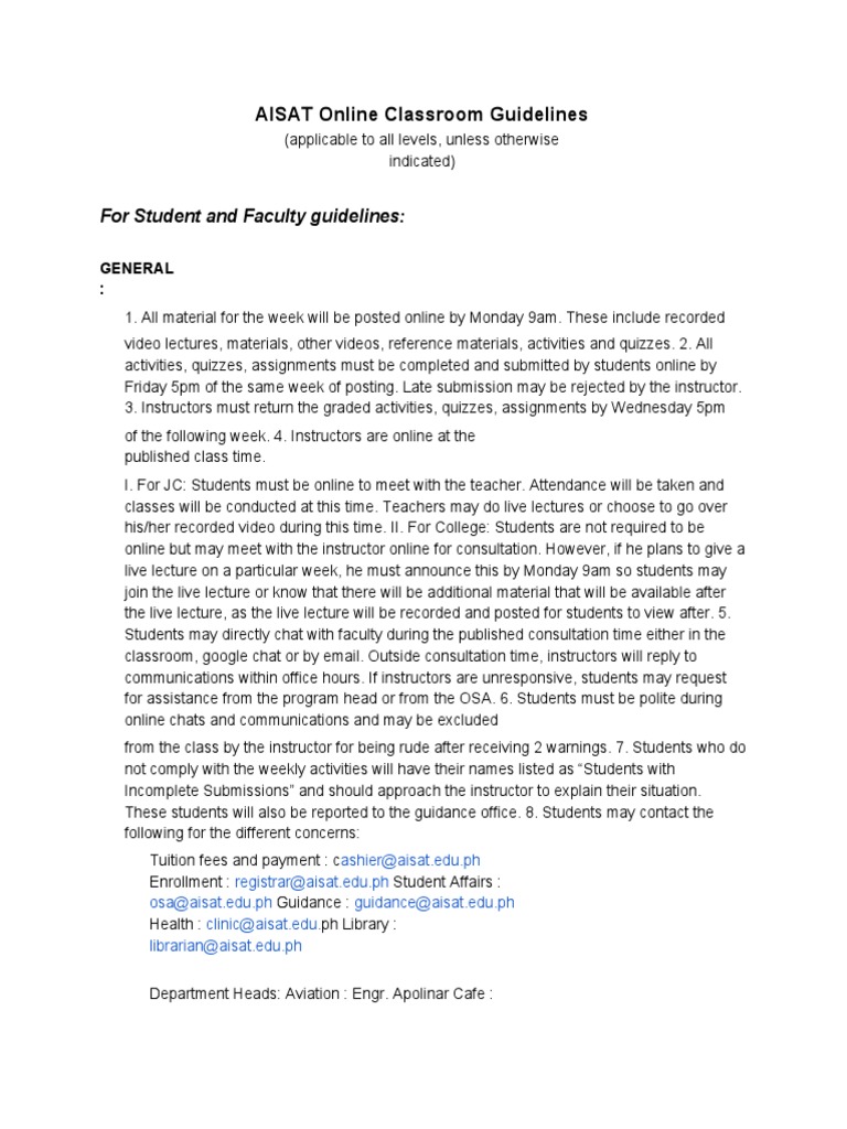 2020-2021online Class Guidelines PDF | PDF | Lecture | Learning