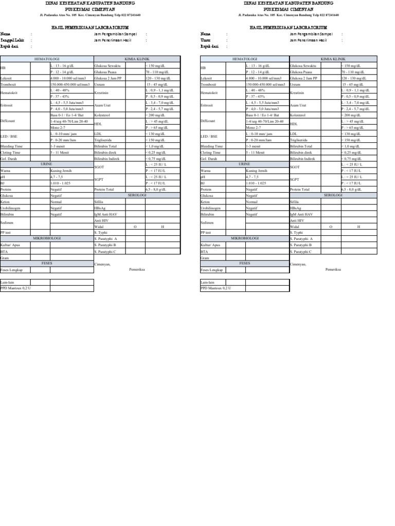 Form Hasil Lab | PDF