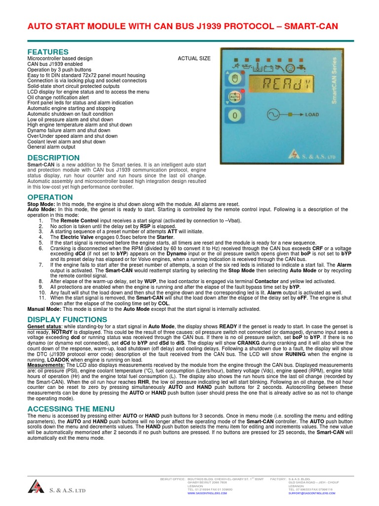 Auto Start Module With Can Bus J1939 Protocol - Smart-Can: Features ...