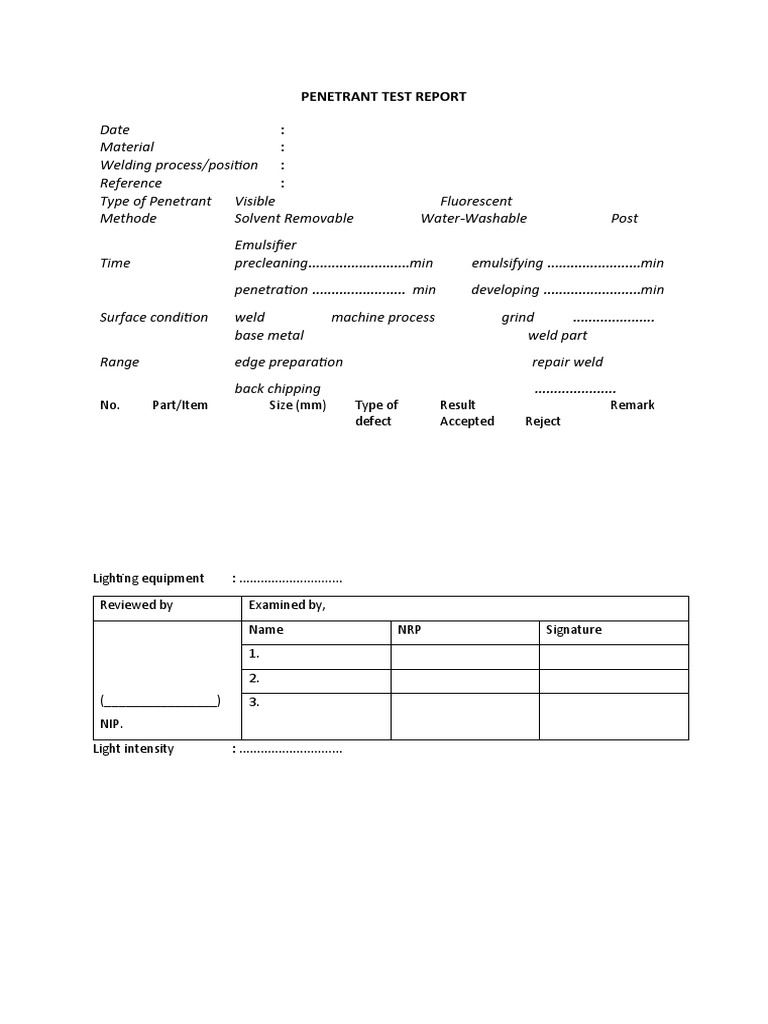 Form PENETRANT TEST REPORT | PDF