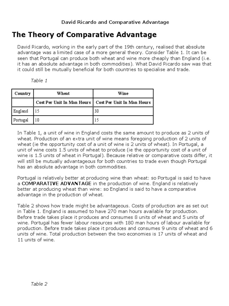 The Theory of Comparative Advantage: Table 1 | PDF | Comparative ...