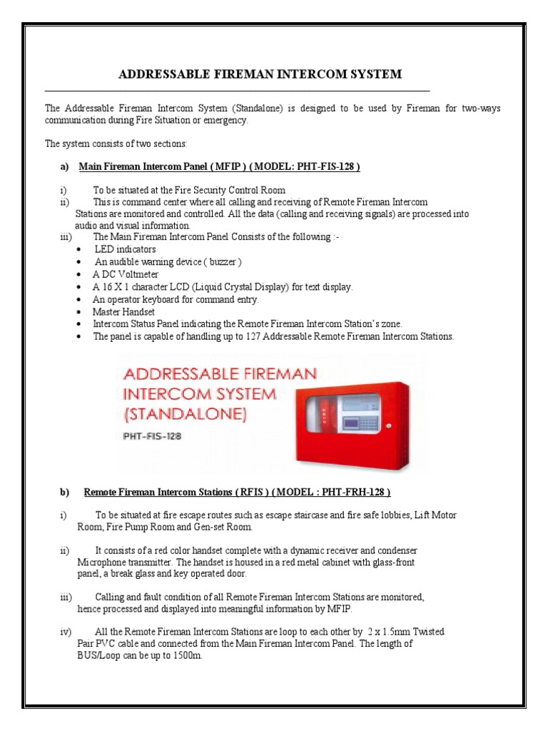 Addressable Fireman Intercom System Write Up | PDF | Information And ...