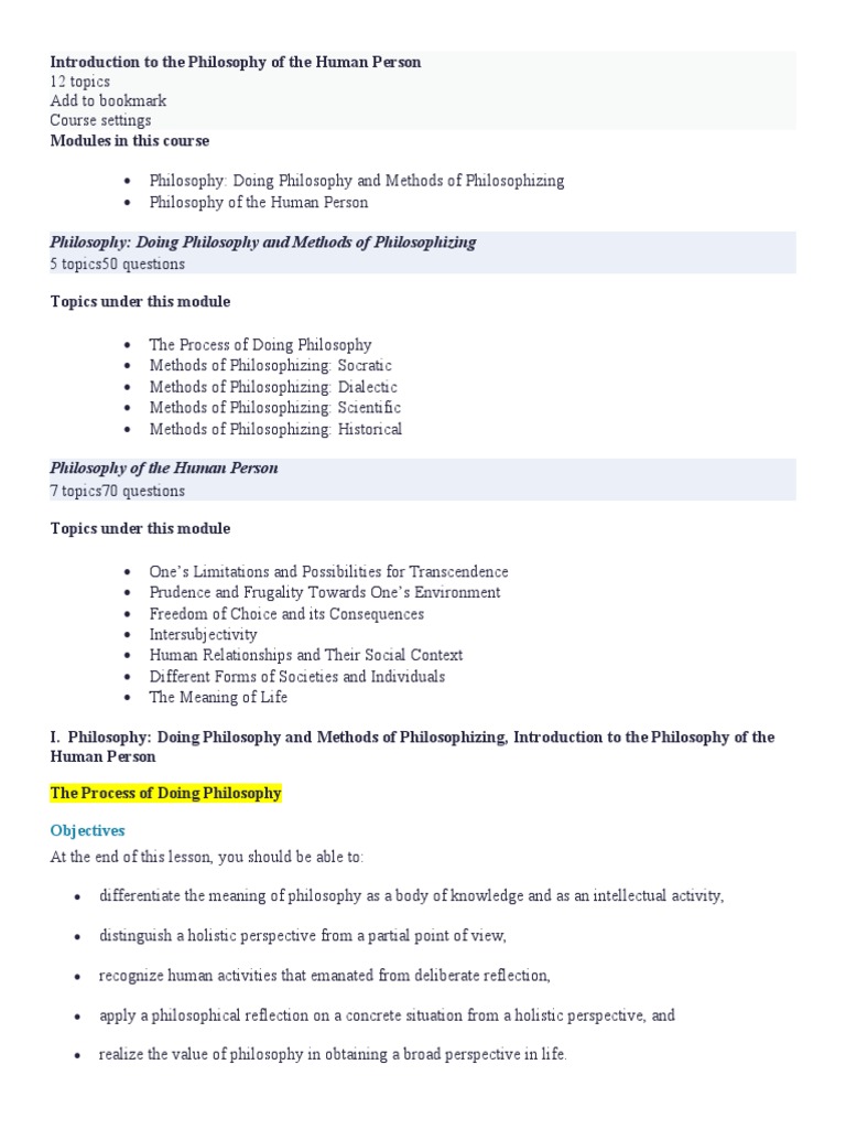 Introduction To The Philosophy of The Human Person | PDF | Scientific ...