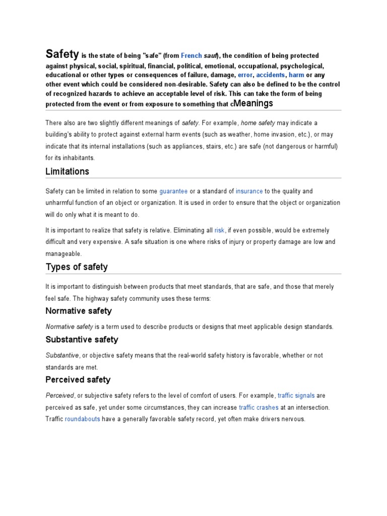 Safety: Meanings | PDF | Safety | Product Liability