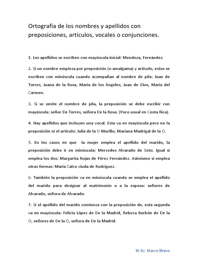 Ortografia de Los Nombres y Apellidos Con Preposiciones PDF | PDF ...