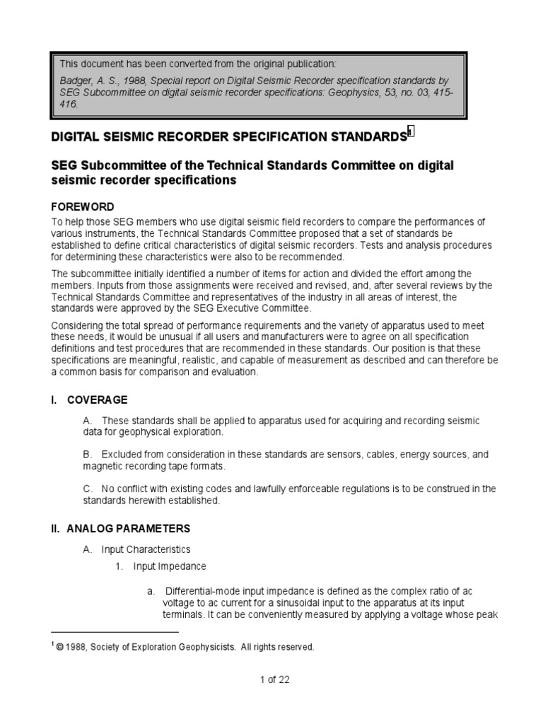 Seg Digital Seismic Recorder | Download Free PDF | Amplifier | Signal ...