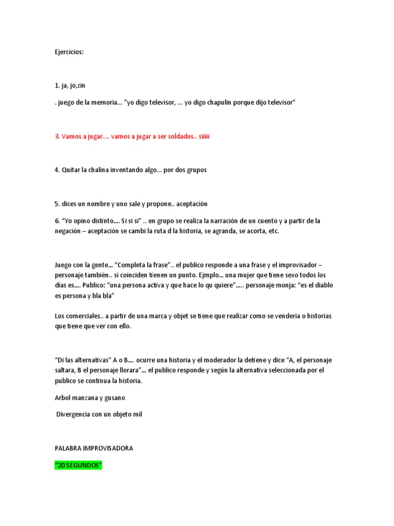 Ejercicios de Impro | PDF