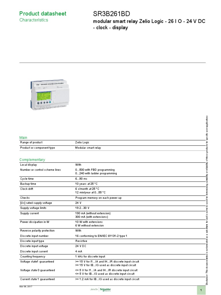SR3B261BD Smart Relay Overview | PDF | Relay | Electrical Network