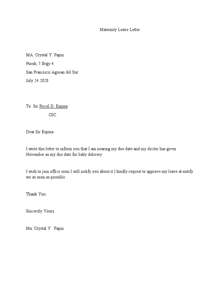 Maternity Leave Letter | PDF