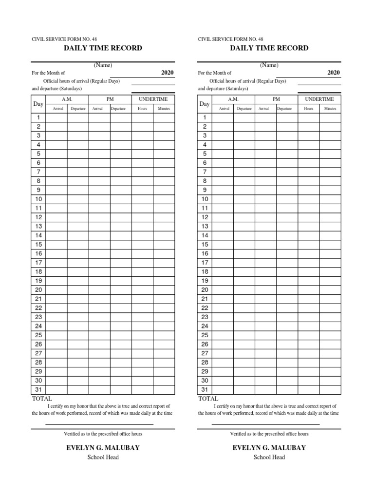 Daily Time Record Daily Time Record: (Name) (Name) | PDF