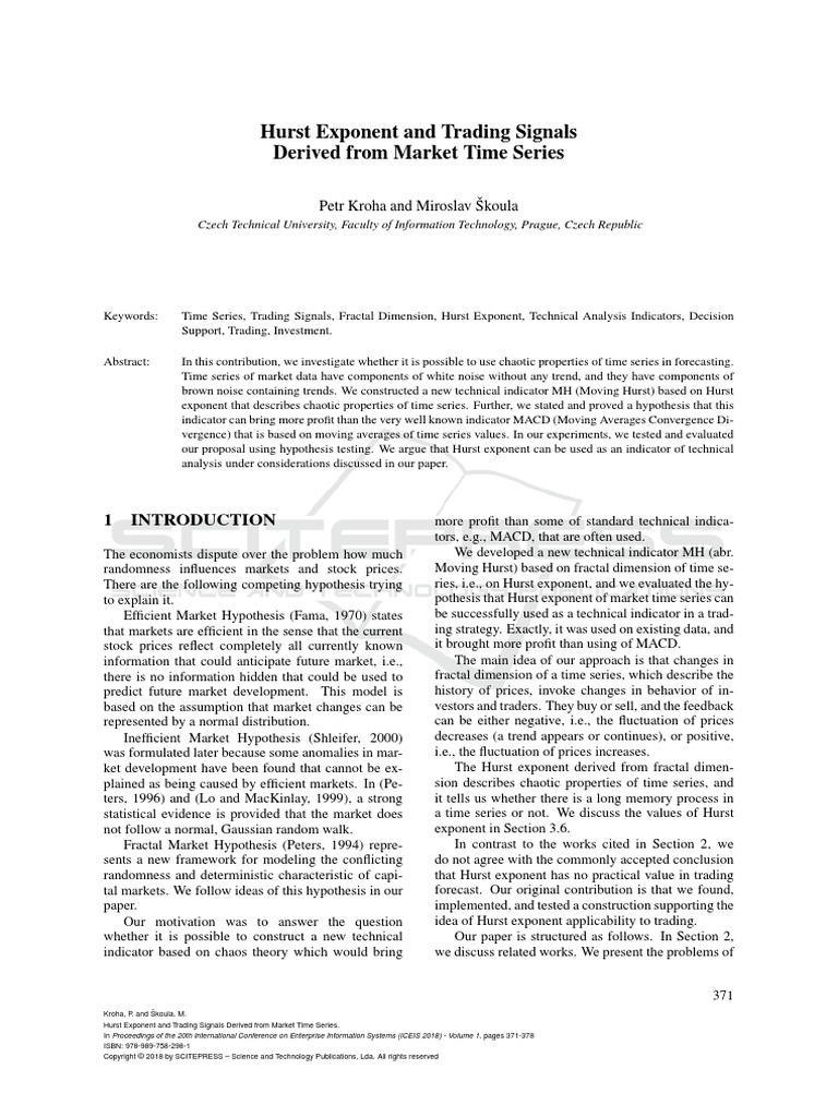 Hurst Exponent and Trading Signals Derived From Market Time Series ...