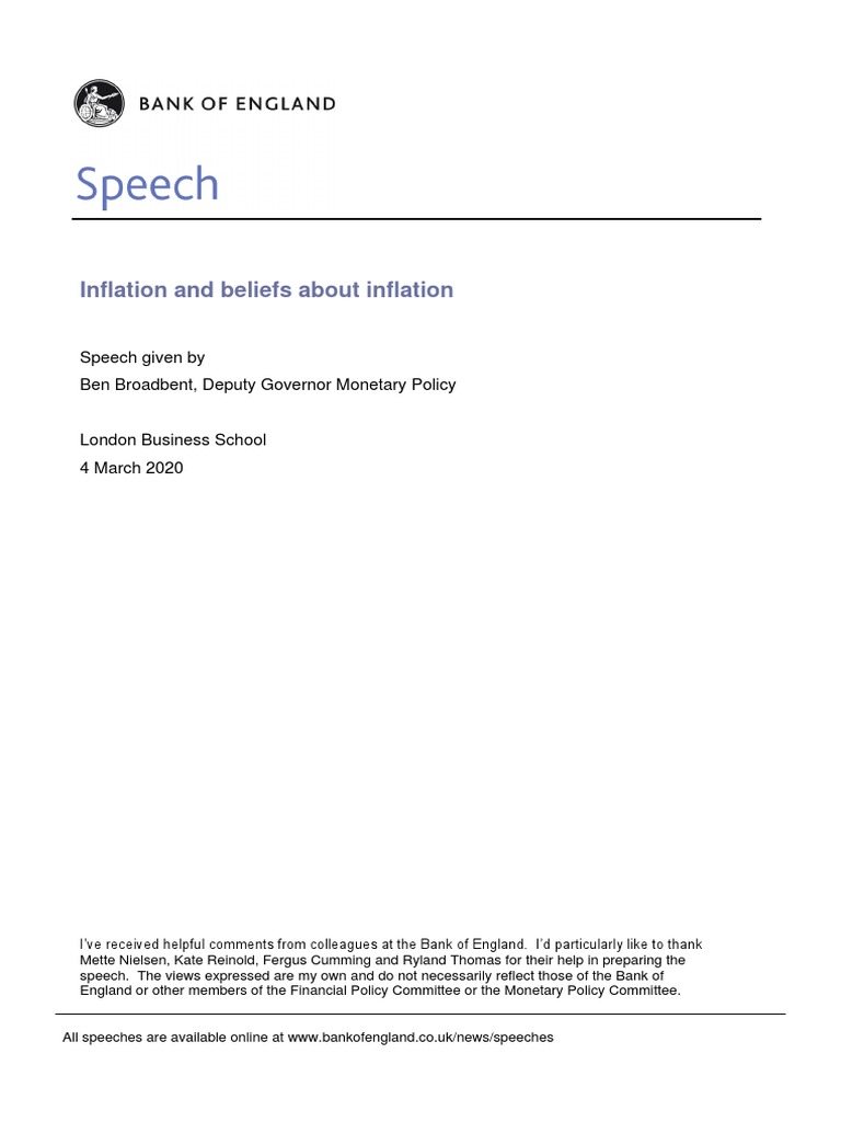 Inflation and Beliefs About Inflation Speech by Ben Broadbent | PDF ...