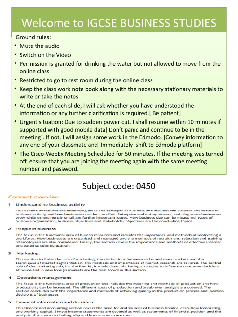 Welcome To IGCSE BUSINESS STUDIES | PDF